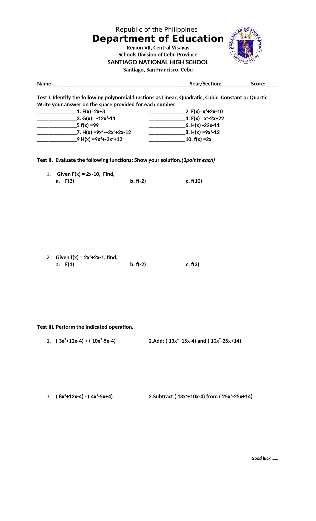2nd math 10 - FOR REFERENCES - Republic of the Philippines Department ...