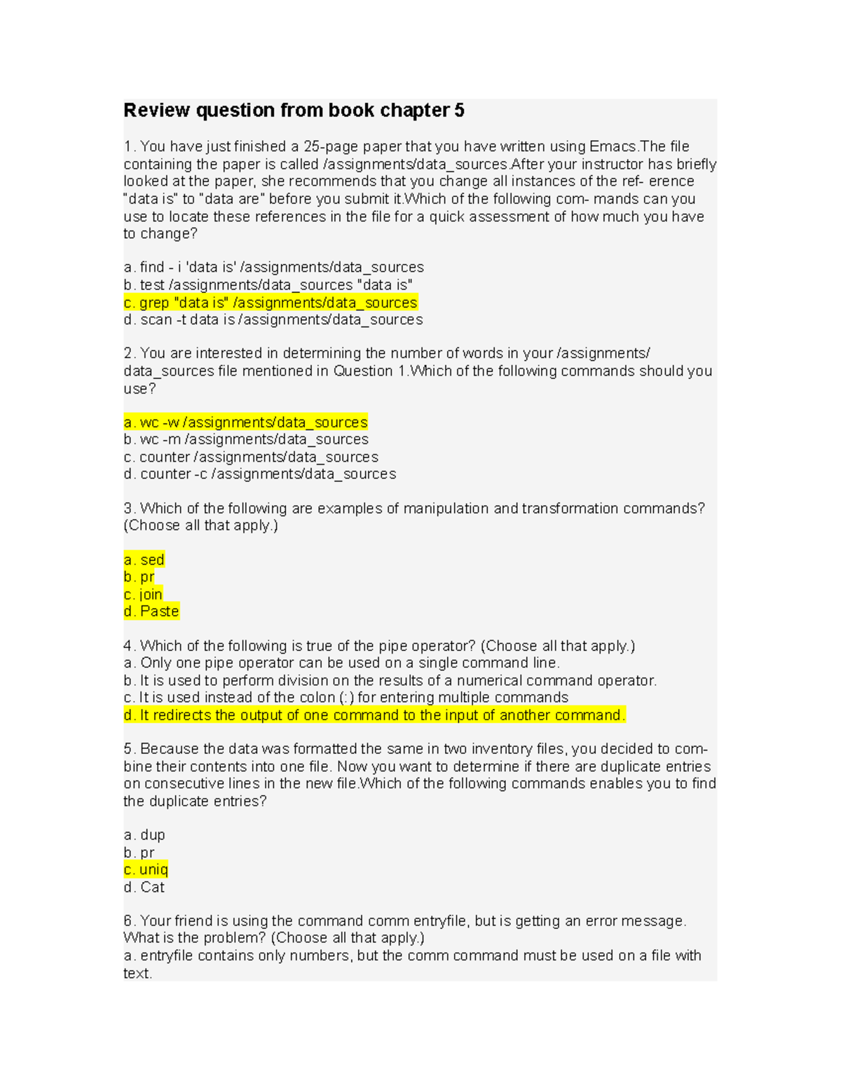 Review question from book chapter 5 - find - i 'data is' /assignments ...