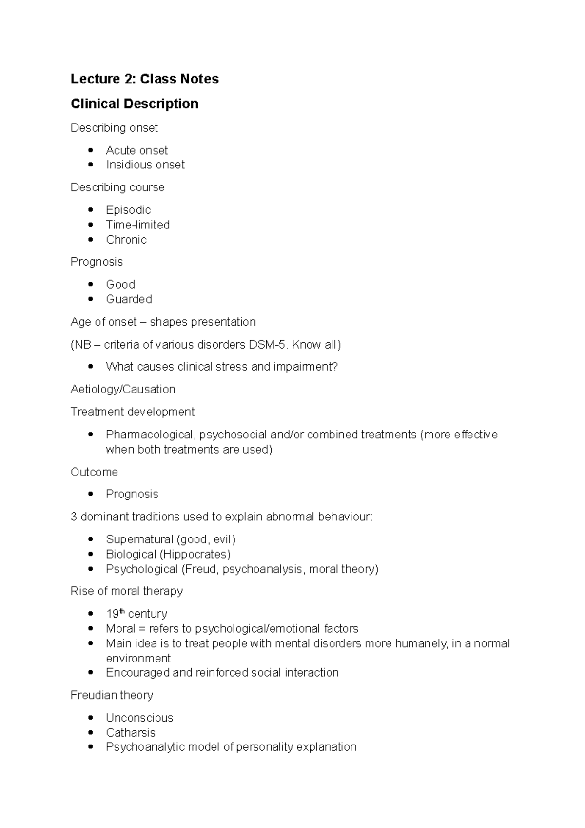 Psych Exam Notes - Lecture 2: Class Notes Clinical Description ...