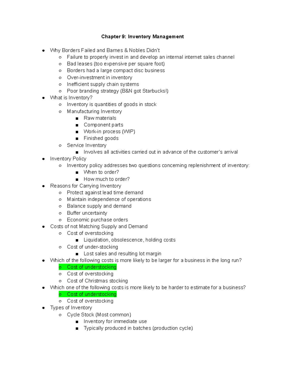 Chapter 9 Inventory Management Notes - Chapter 9: Inventory Management ...