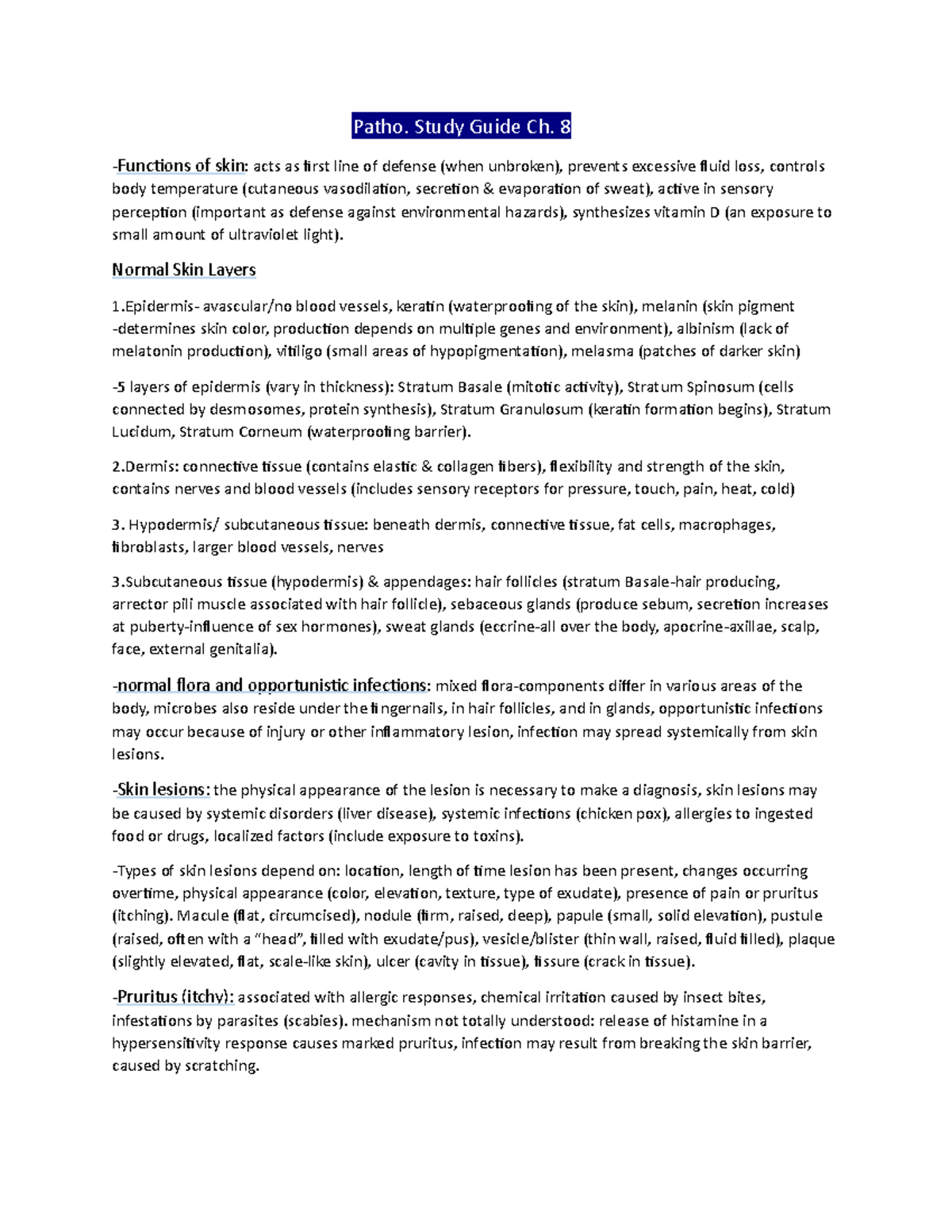 Ch.8 Skin Disorders - Lecture notes 8 - Patho. Study Guide Ch. 8 ...