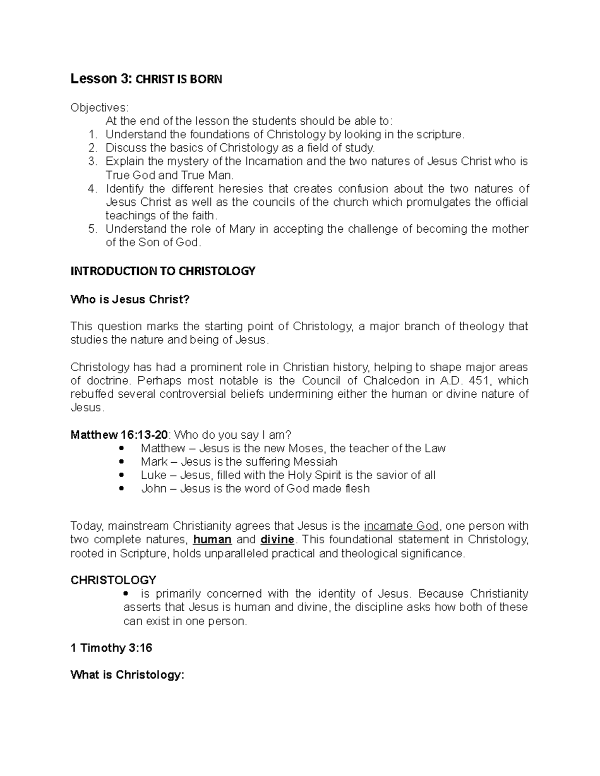 Lesson 3 - ... - Lesson 3: CHRIST IS BORN Objectives: At the end of the ...