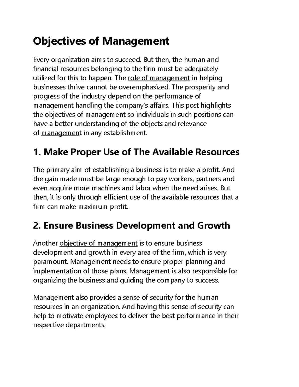 Objectives of Management - Objectives of Management Every organization ...