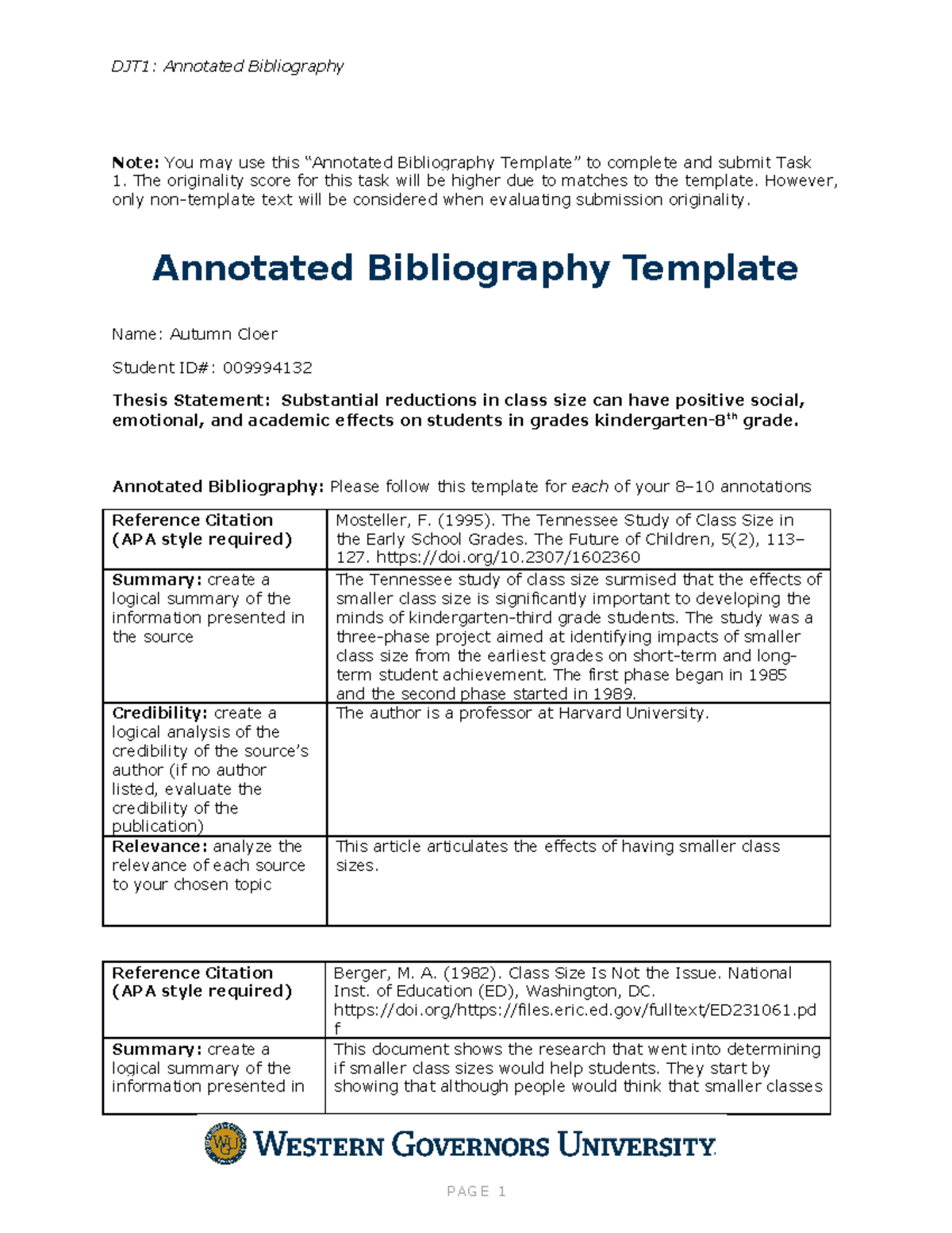 Annotated Bibliography Template - The originality score for this task ...