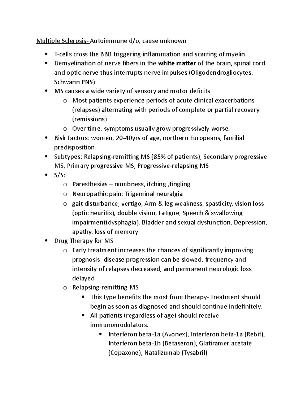 Multiple Sclerosis Study Material - Multiple Sclerosis- Autoimmune d/o ...