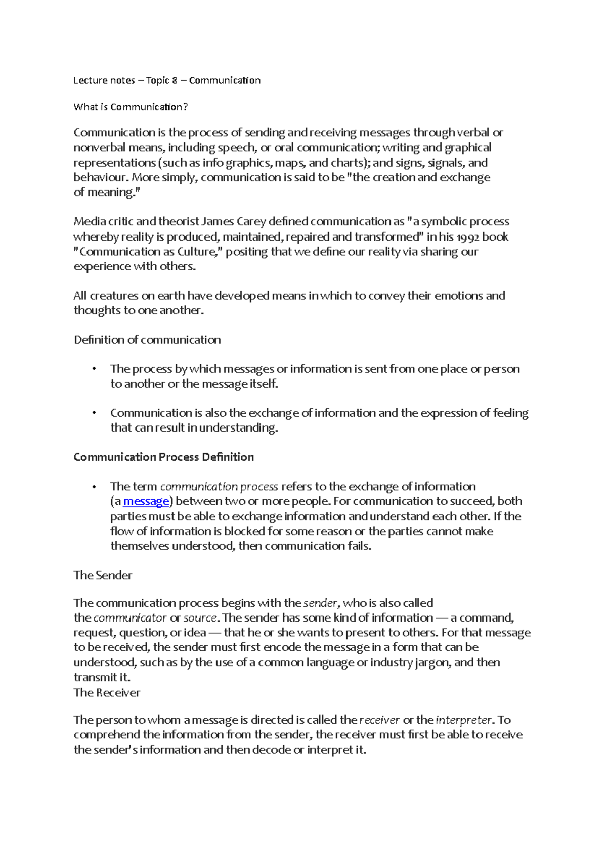 Lecture notes - Topic 8 - Communication - Lecture notes – Topic 8 ...