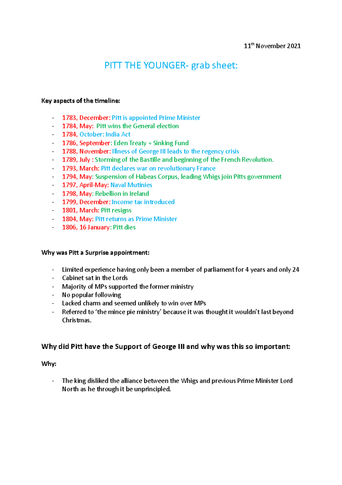 PITT THE Younger- grab sheet - 11 th November 2021 PITT THE YOUNGER ...