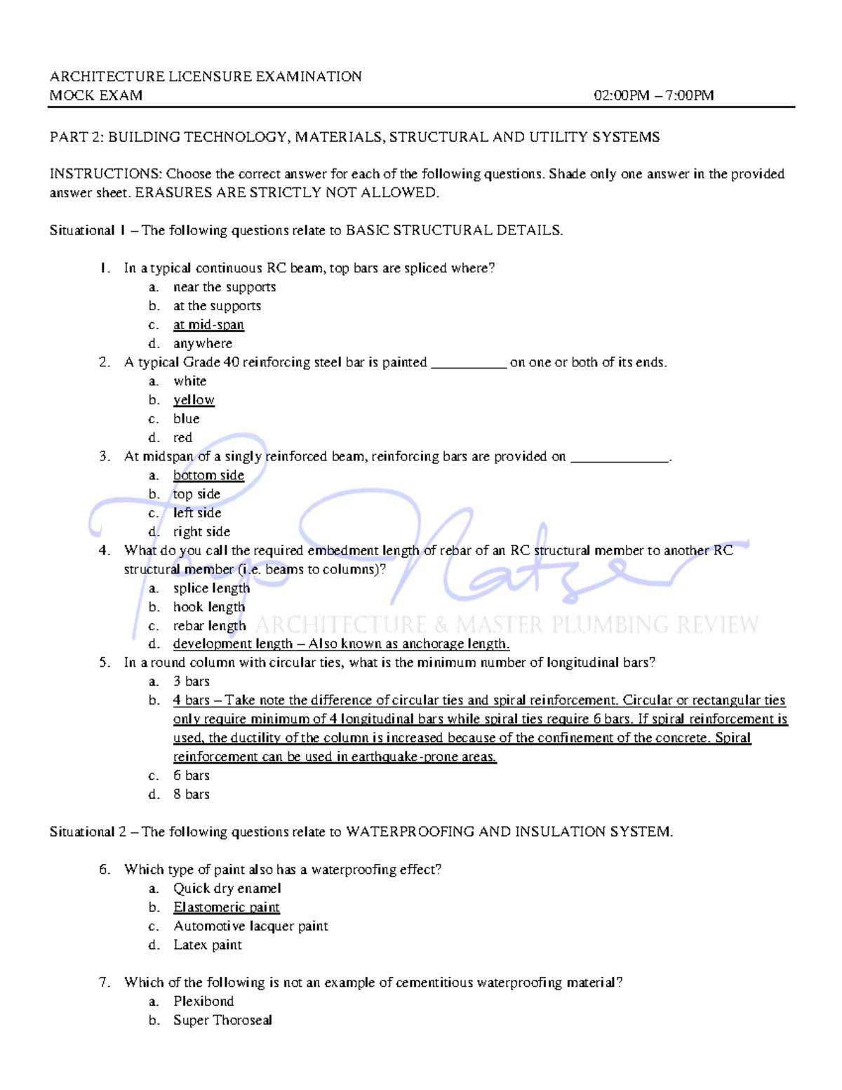 building technology - ARCHITECTURE LICENSURE EXAMINATION MOCK EXAM 02 ...