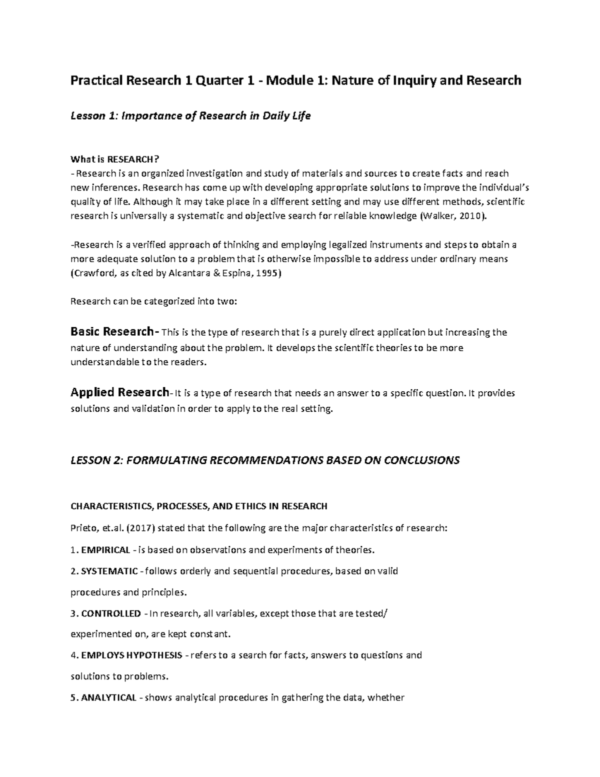PR- Reviewer - Lkk - Practical Research 1 Quarter 1 - Module 1: Nature ...