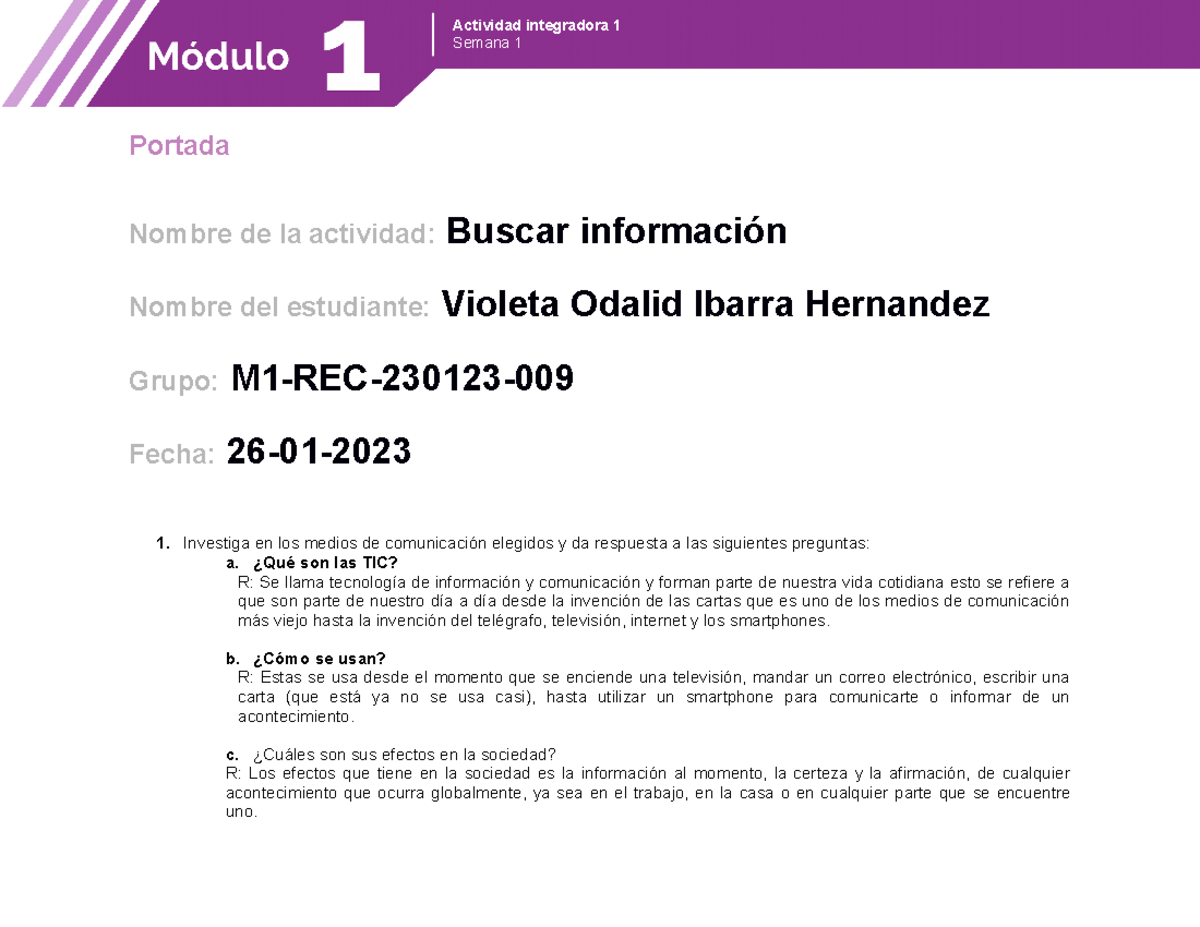 Ibarra Hernandez Violeta Odalid M01S1A1 - Portada Nombre de la ...