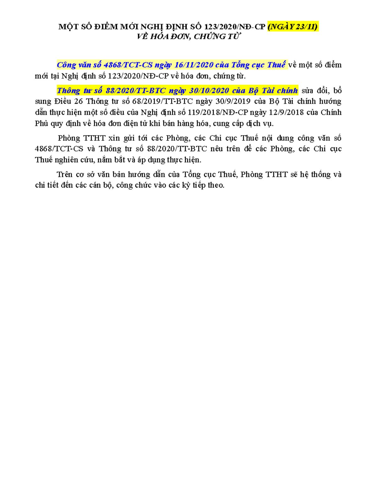 Diem moi tai ND 123 23 - thuế - MỘT SỐ ĐIỂM MỚI NGHỊ ĐỊNH SỐ 123/2020 ...