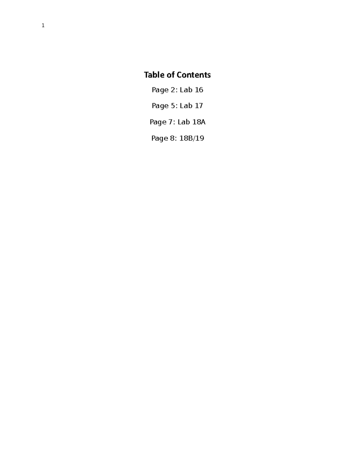 Notebook 6 - Table of Contents Page 2: Lab 16 Page 5: Lab 17 Page 7 ...