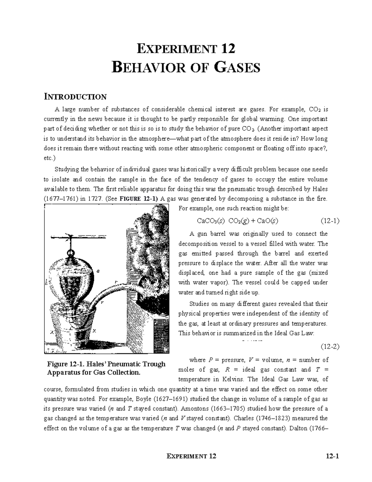 Uof C GL12 Lab - Lab guide - EXPERIMENT 12 BEHAVIOR OF GASES ...