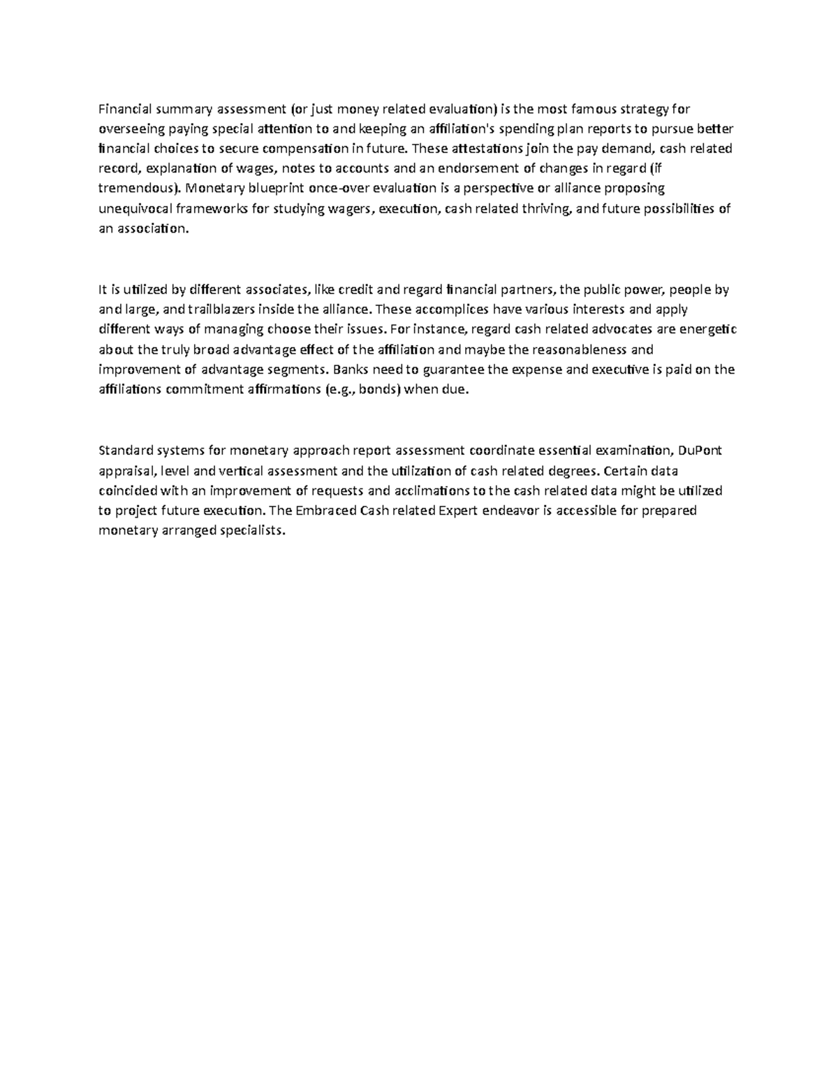 Financial summary assessment - These attestations join the pay demand ...
