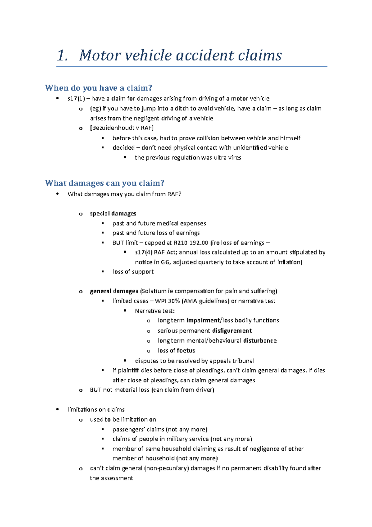 Court procedure notes compiled - 1. Motor vehicle accident claims When ...