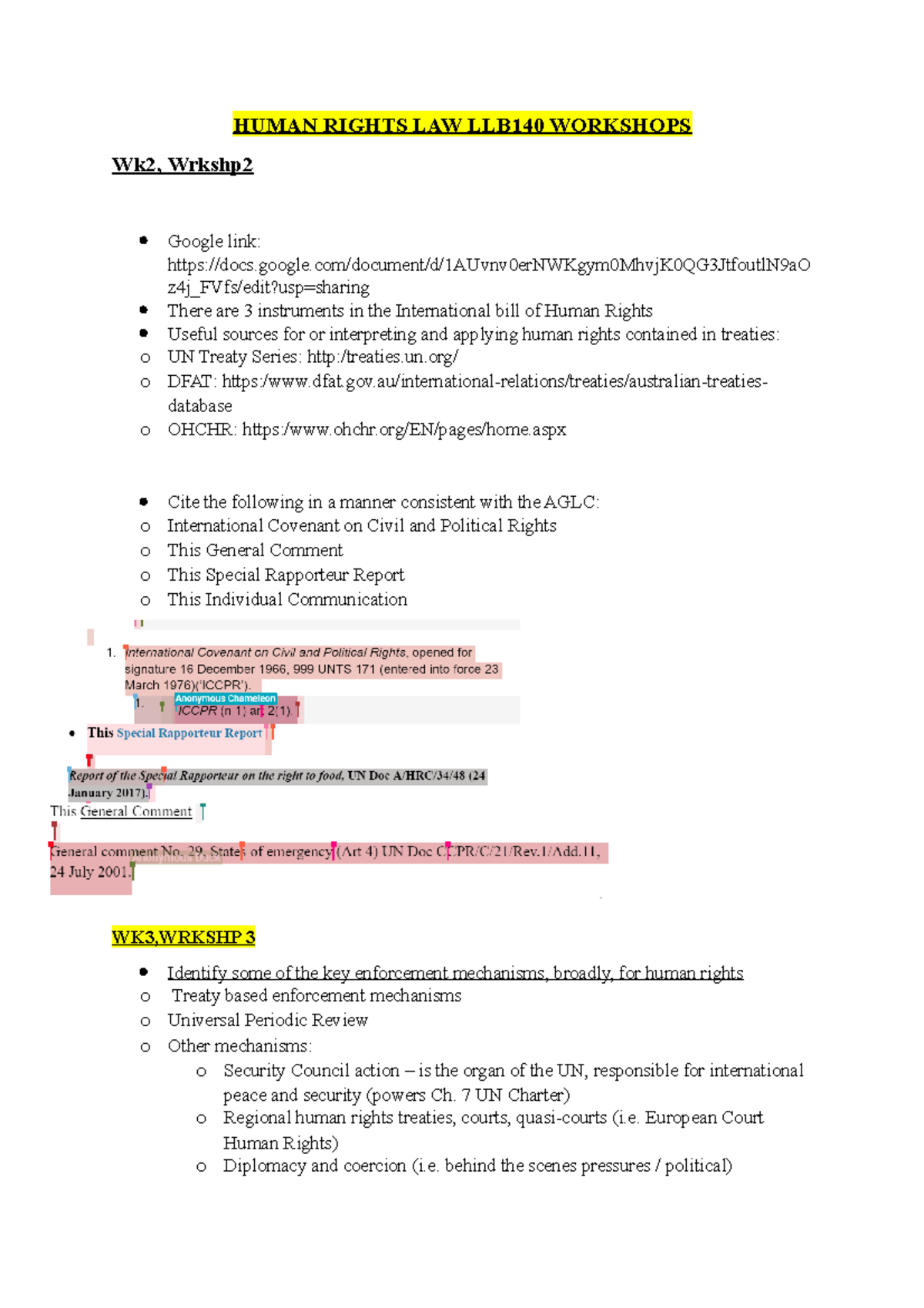 Human Rights LAW LLB140 Workshops - HUMAN RIGHTS LAW LLB140 WORKSHOPS ...