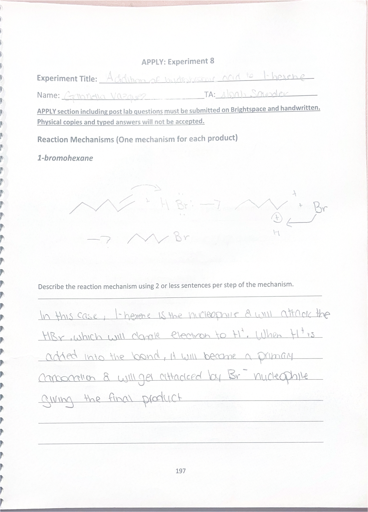 Apply Experiment 8 - APPLY: Experiment 8 Experiment Title: Addition of acid to 1 herene Name ...