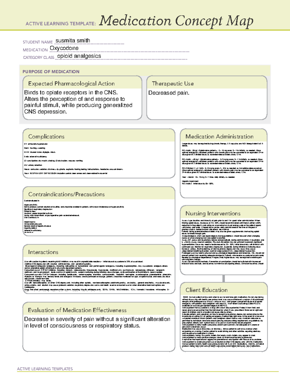 Oxycodone drug card - practice - ACTIVE LEARNING TEMPLATES Medication ...