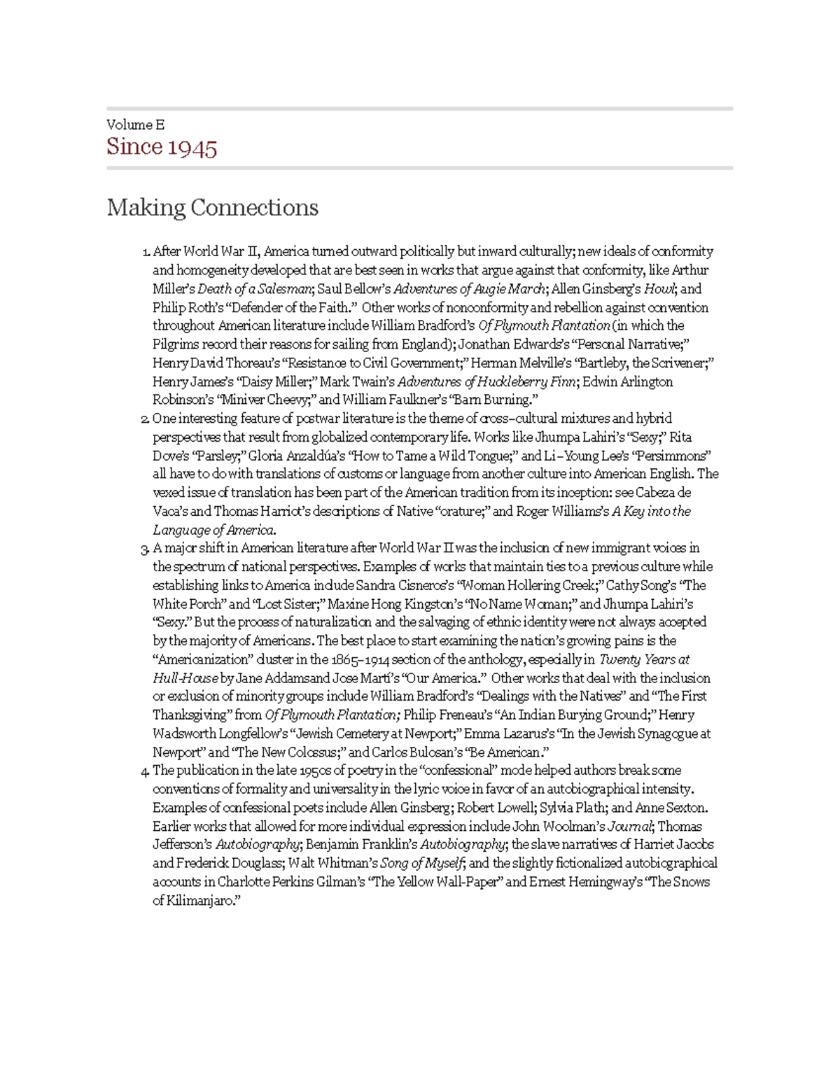 Volume E Making Connections - Volume E Since 1945 Making Connections 1 ...