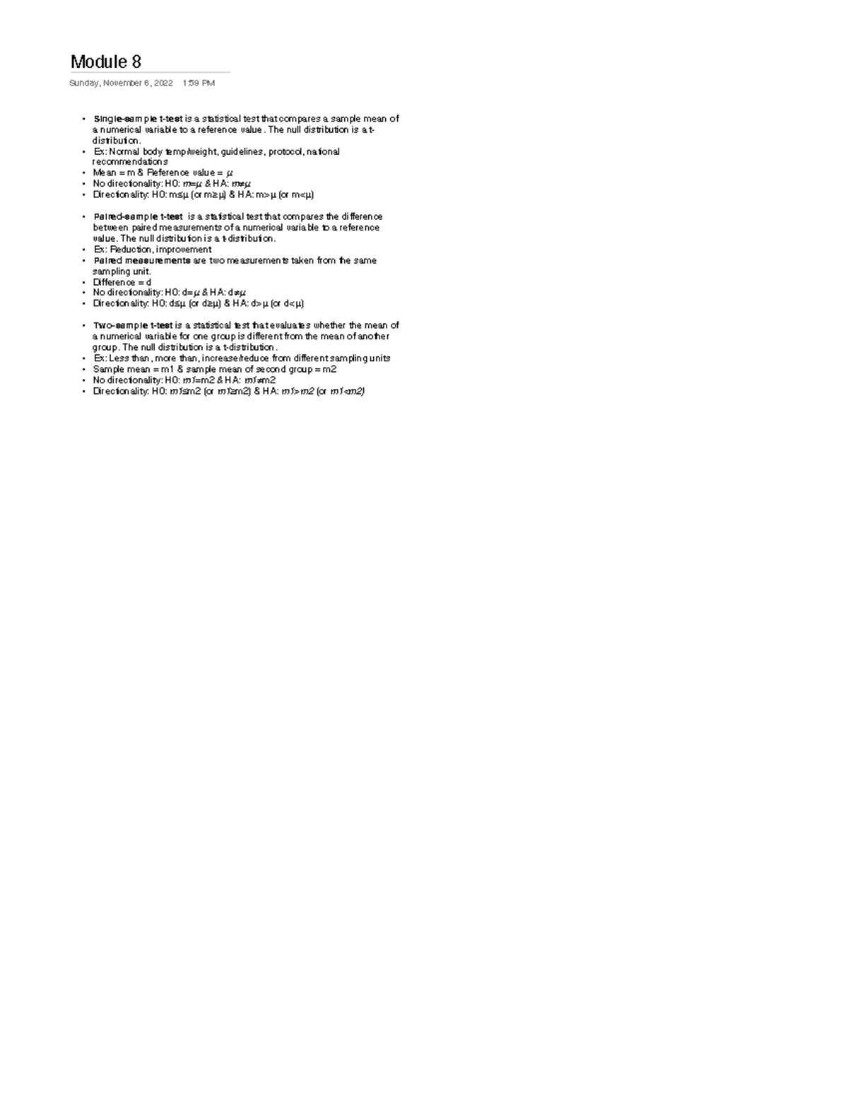 Module 8 - Module 8 Sunday, November 6, 2022 1:59 PM Single-sample t ...