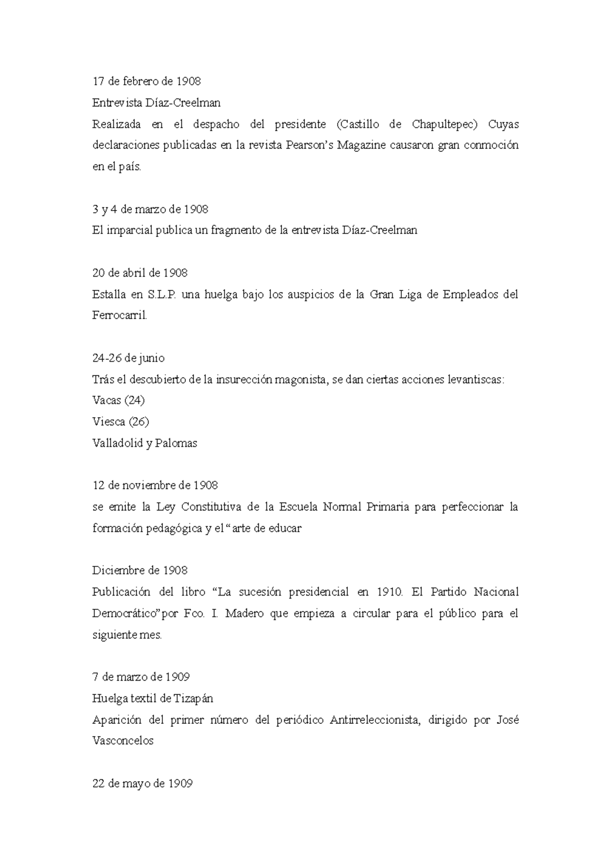 Cronología Rev - 17 de febrero de 1908 Entrevista Díaz-Creelman ...