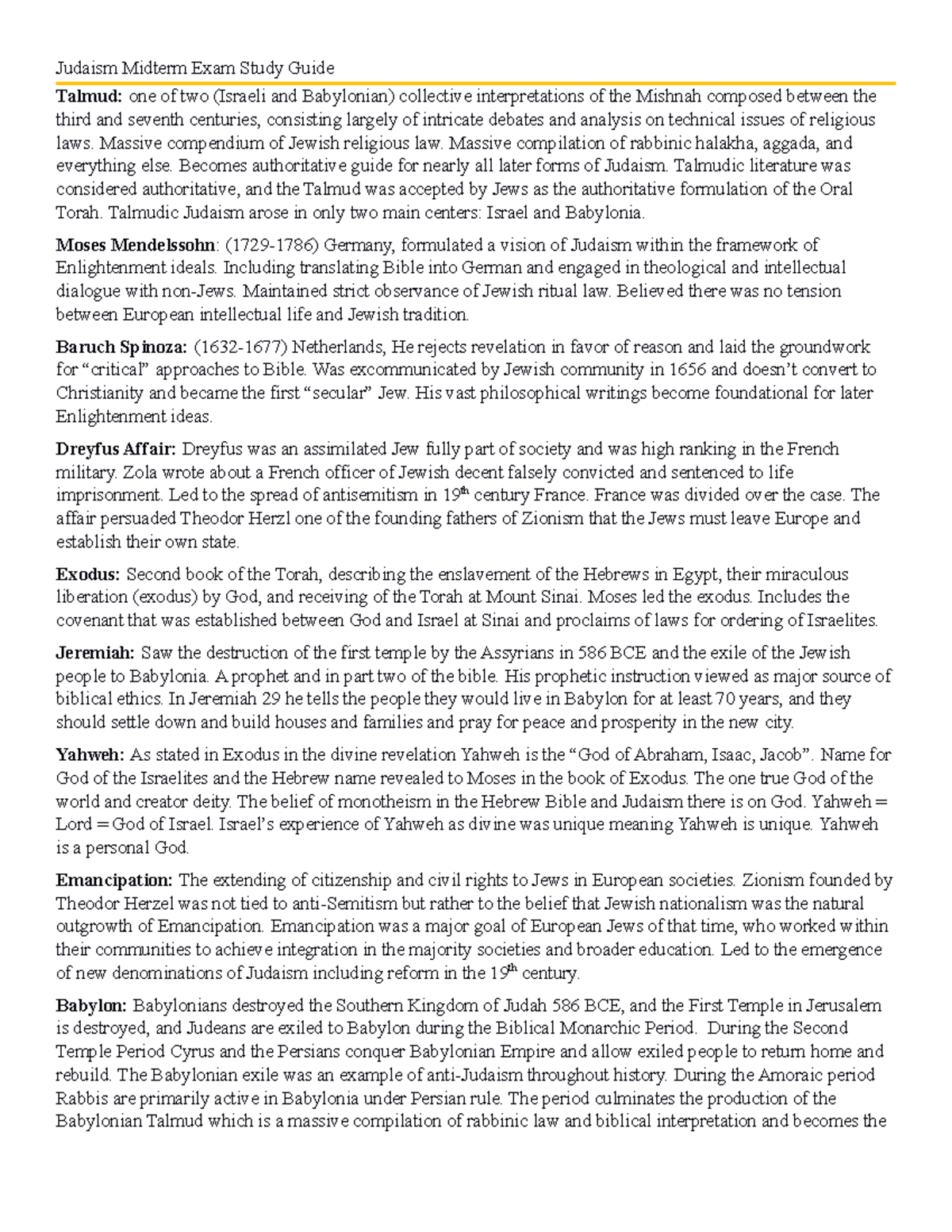 Judaism Midterm Exam Study Guide - Judaism Midterm Exam Study Guide ...