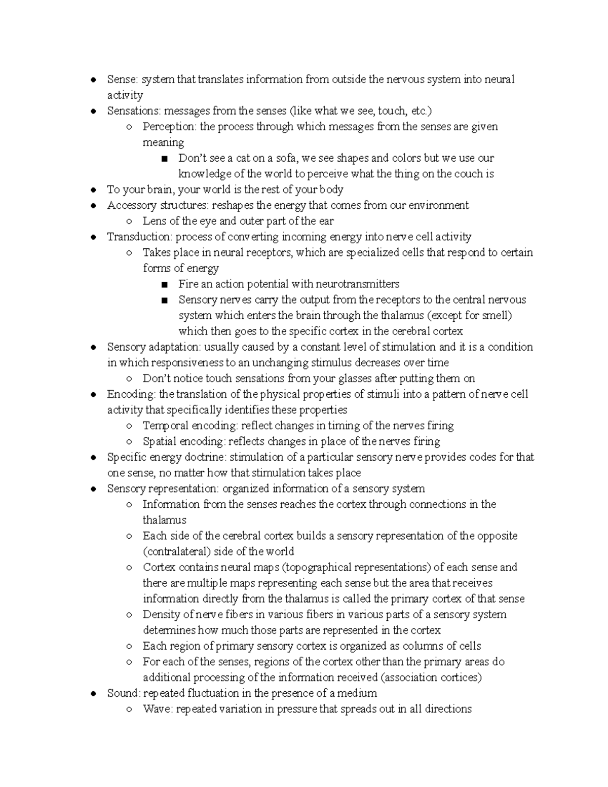 4a 109-120 - Senses and perceptions - Sense: system that translates ...