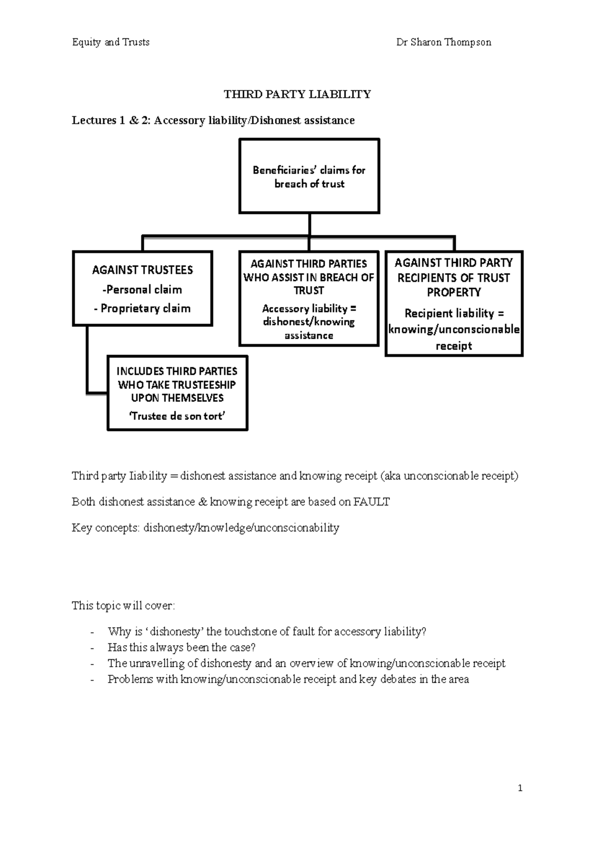 Third Party Liability handout - Equity and Trusts Dr Sharon Thompson ...