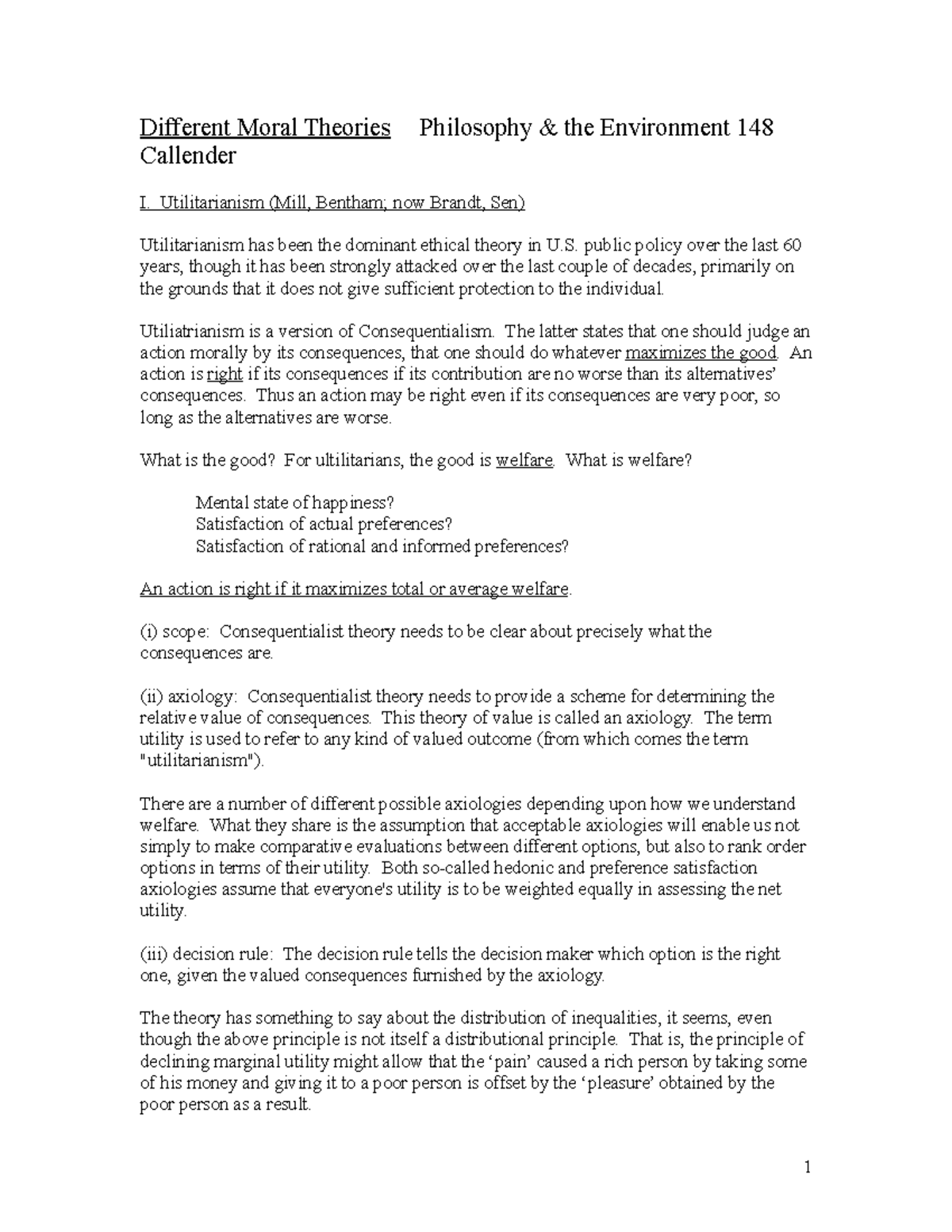 Different Moral Theories - Different Moral Theories Callender ...