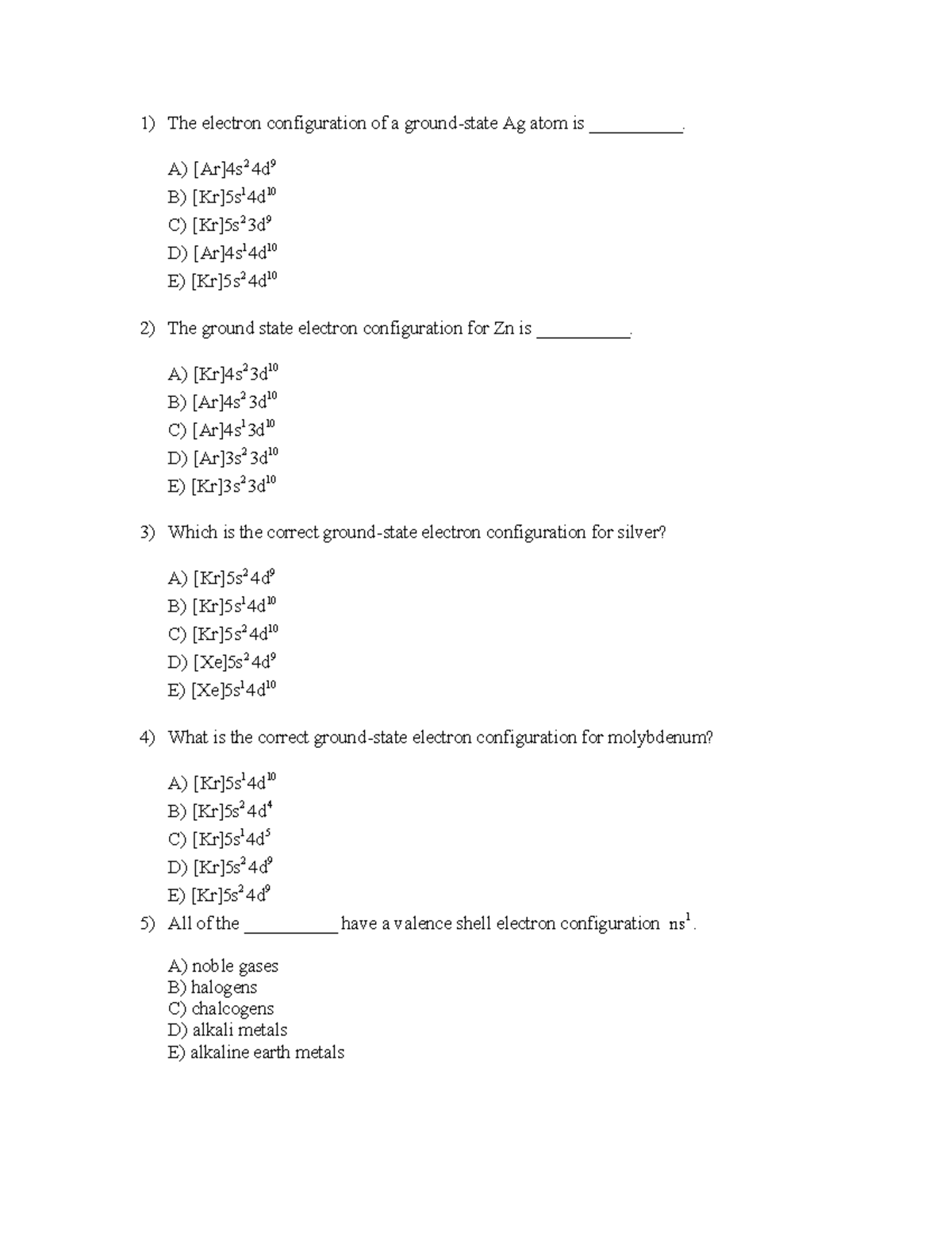 Student- electron configuration - 1) The electron configuration of a ...