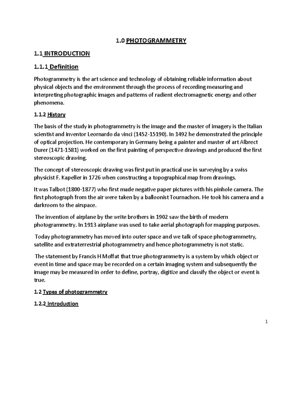 Photogrammetry land survey Introduction Notes - 1 PHOTOGRAMMETRY 1 ...