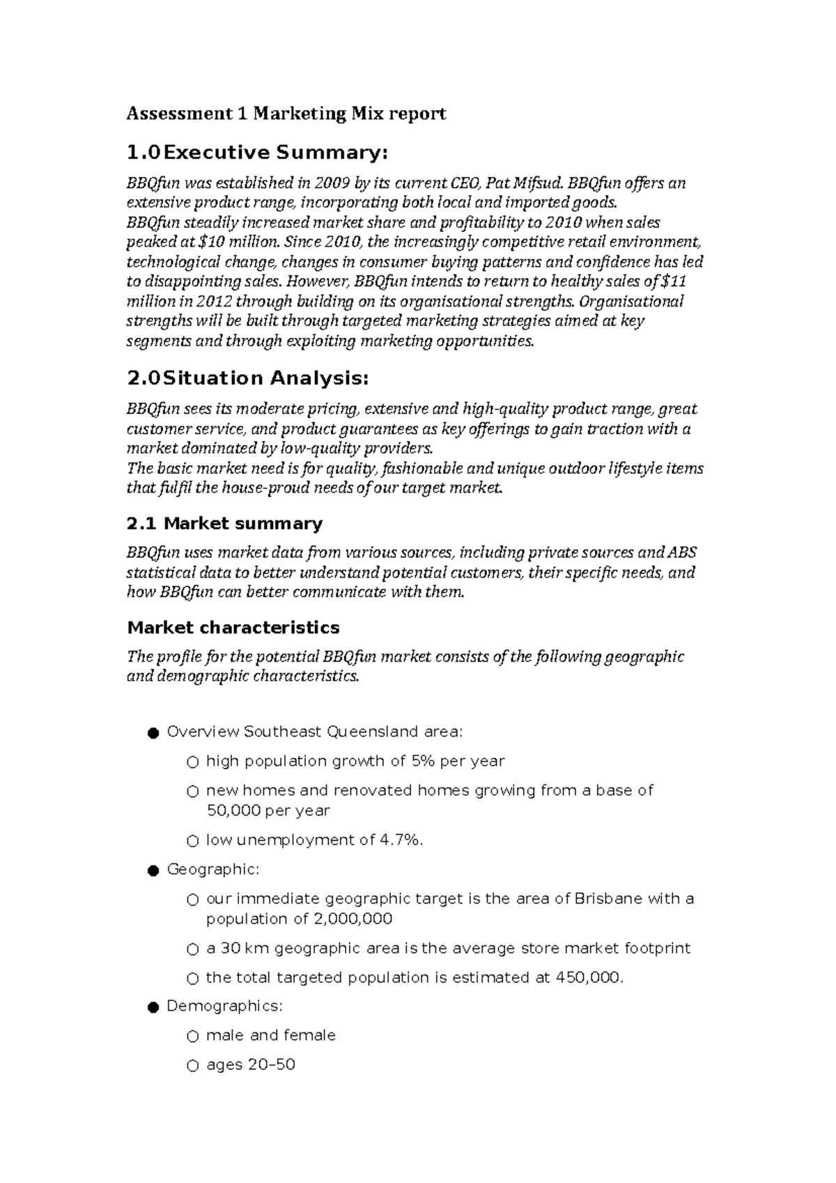 Assessment 1 Marketing Mix report - Assessment 1 Marketing Mix report 1 ...