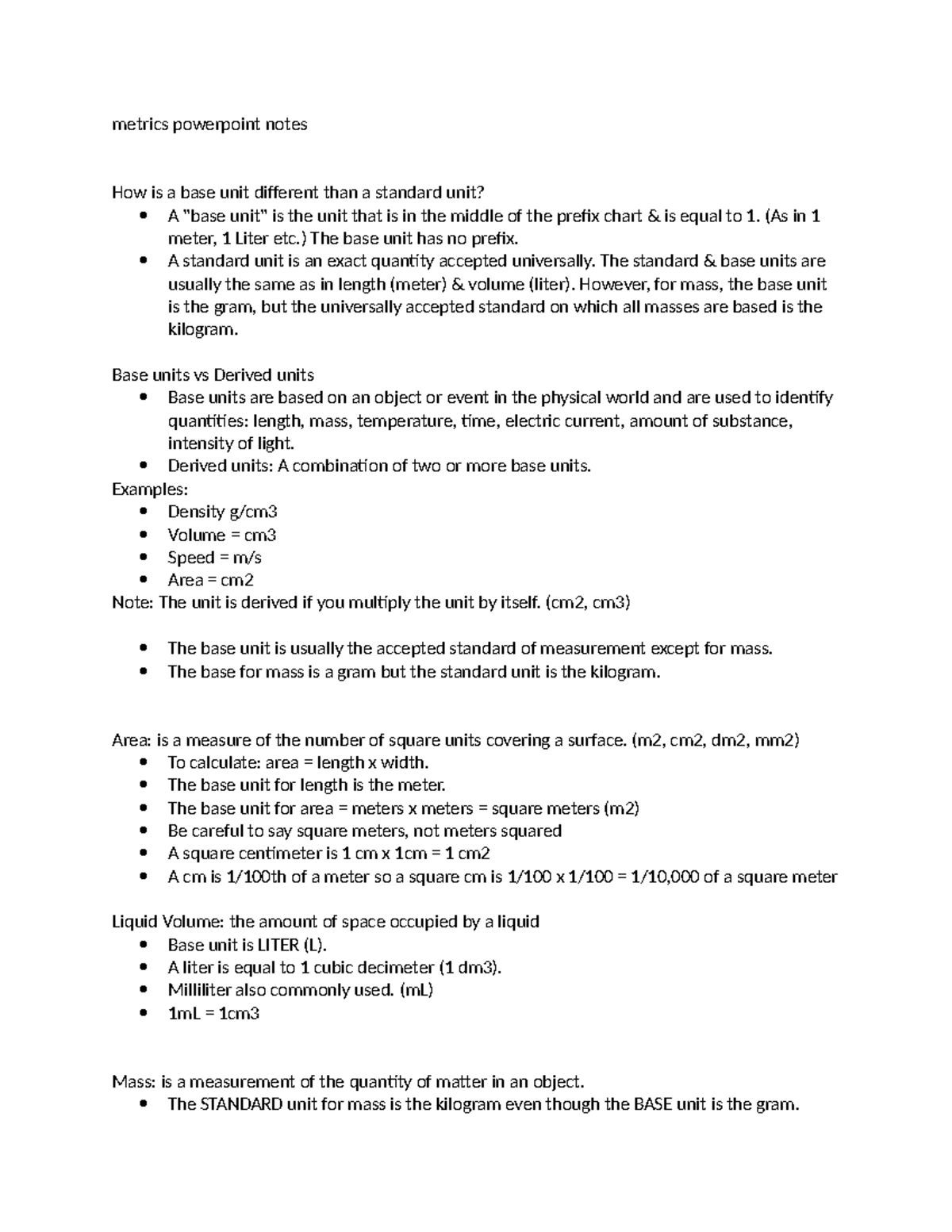 Metrics powerpoint notes - metrics powerpoint notes How is a base unit ...