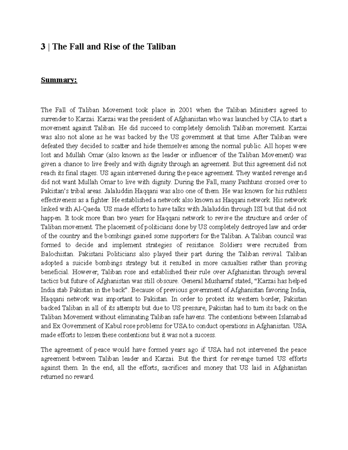 PAKSTUDIES ASSIGNEMent - 3 | The Fall and Rise of the Taliban Summary ...