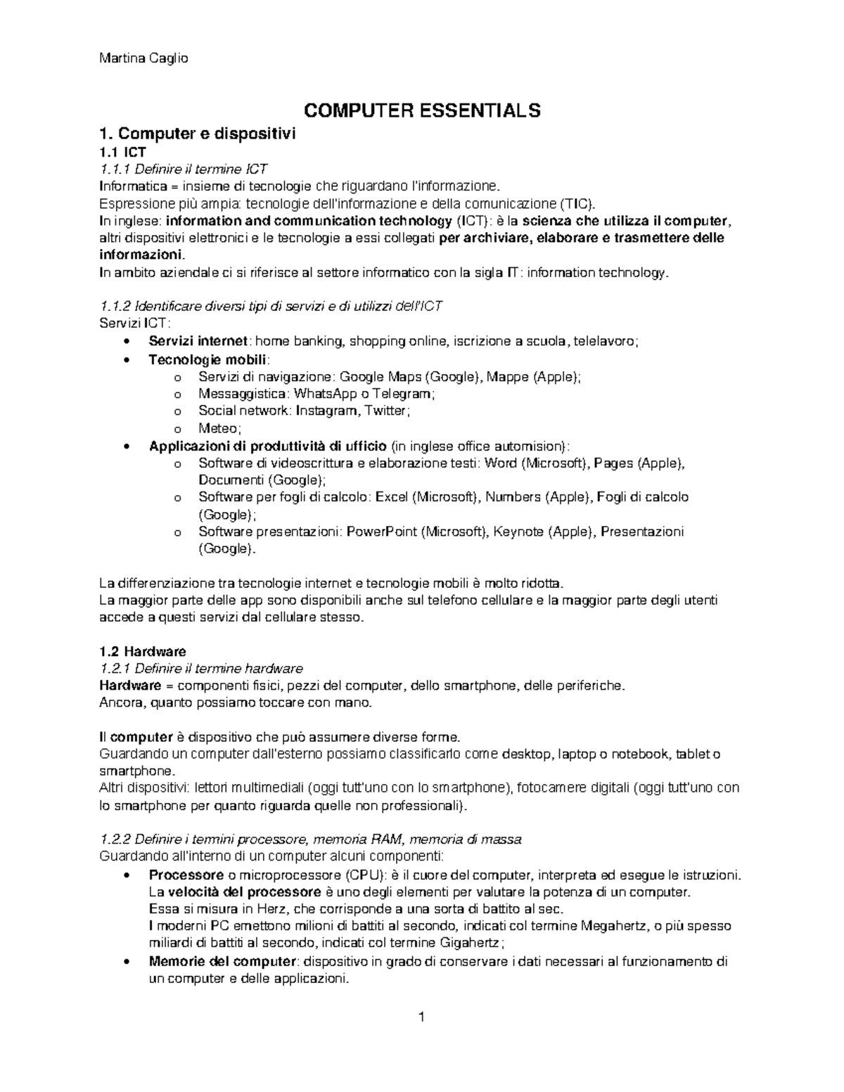 Computer Essentials - Il riassunto si riferisce a un corso da me ...