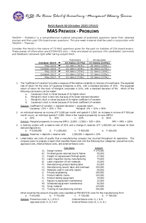MAS B41 First Pre-Board Exams (Questions, Answers & Solutions) - The Re ...