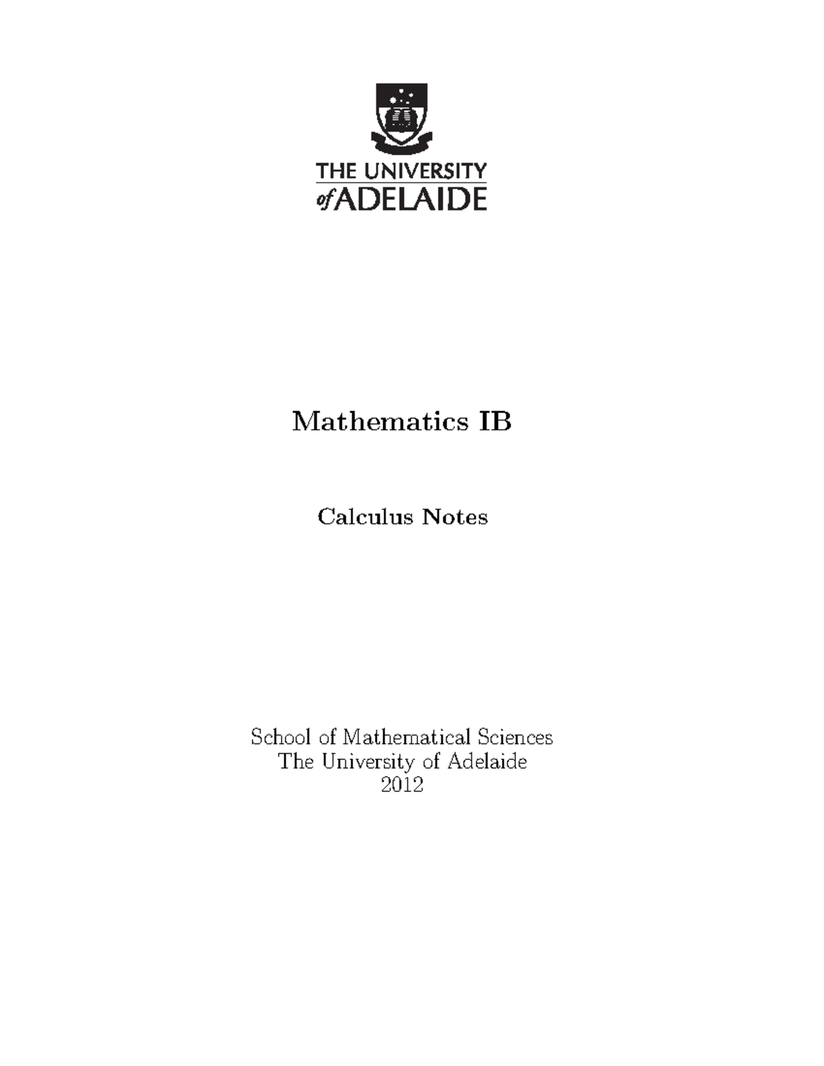 Ib Calculus Studentnotes - Lecture notes, lectures 1 - 6 - Mathematics ...