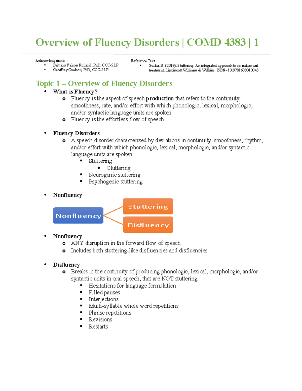Overview of Fluency Disorders - o Fluency is the effortless flow of ...