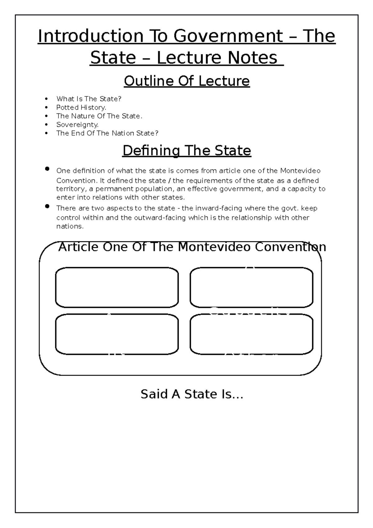 Lecture Three Notes - Introduction To Government - A d e i n e d ...