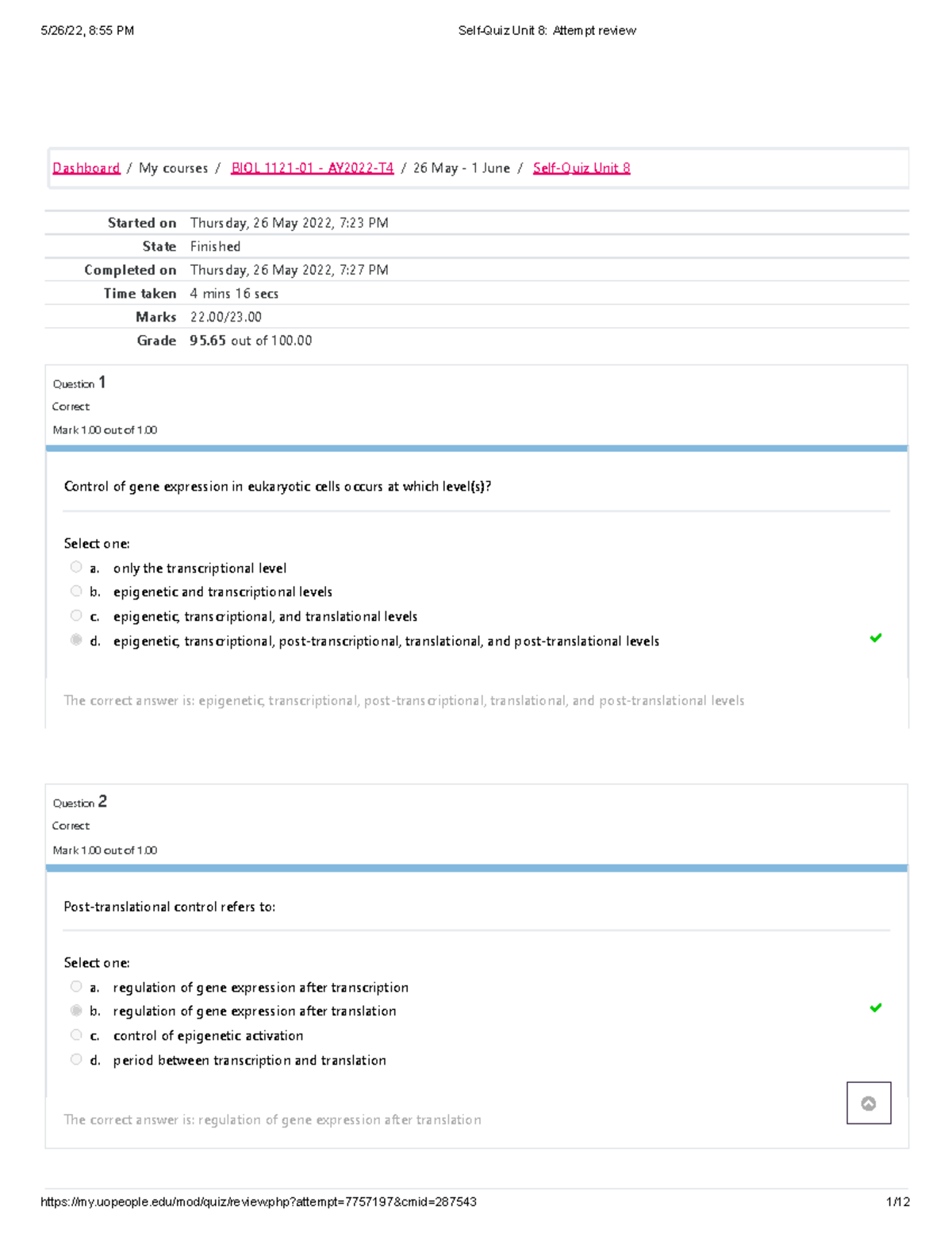 Self-Quiz Unit 8 Attempt review - Started on Thursday, 26 May 2022, 7:23 PM State Finished ...