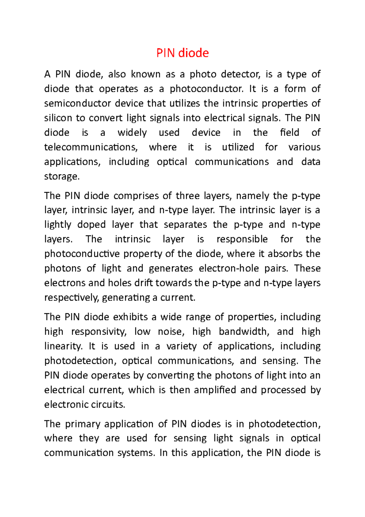 PIN diode - It is a form of semiconductor device that utilizes the ...