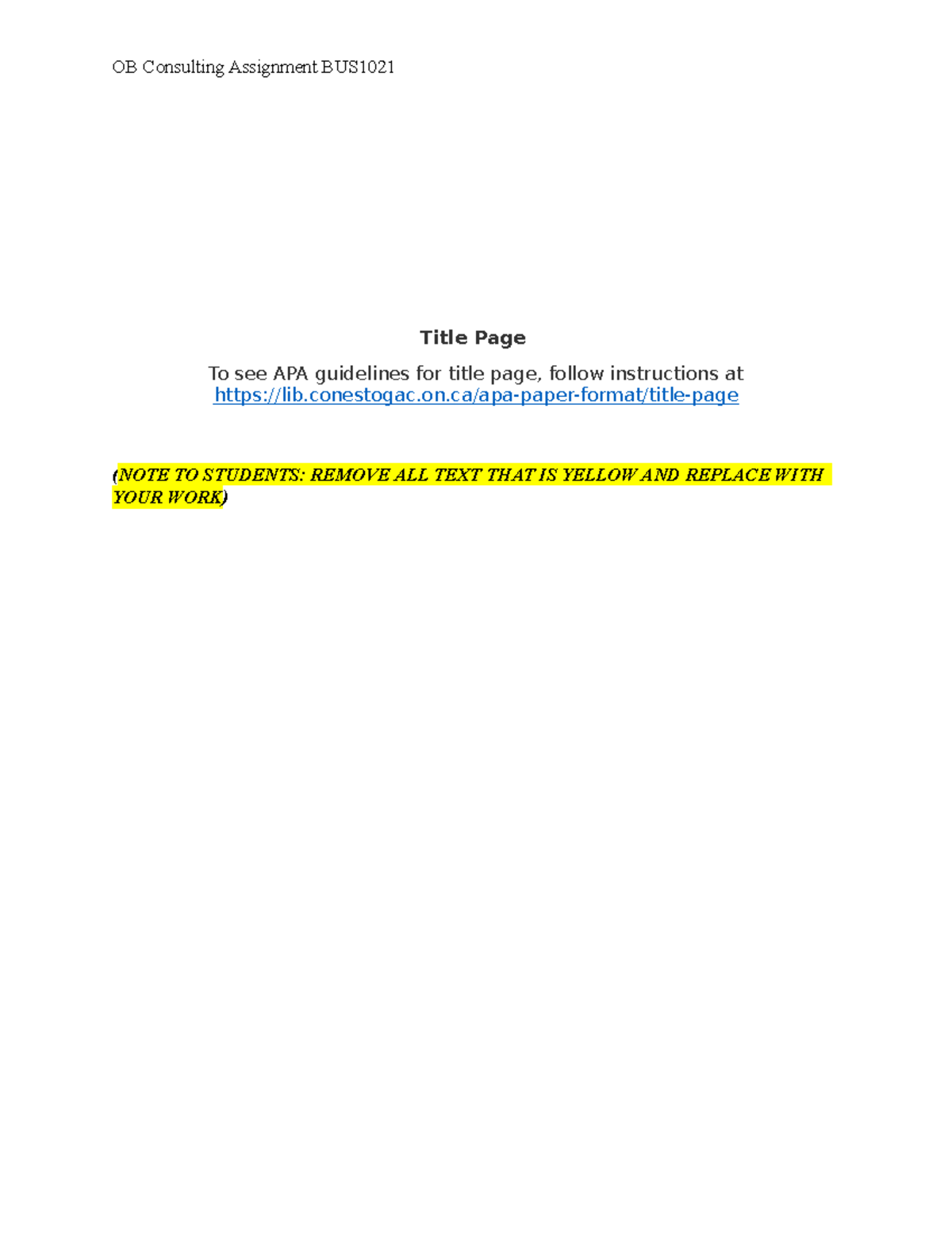 OB Consulting Assignment Layout - To see APA guidelines for title page ...