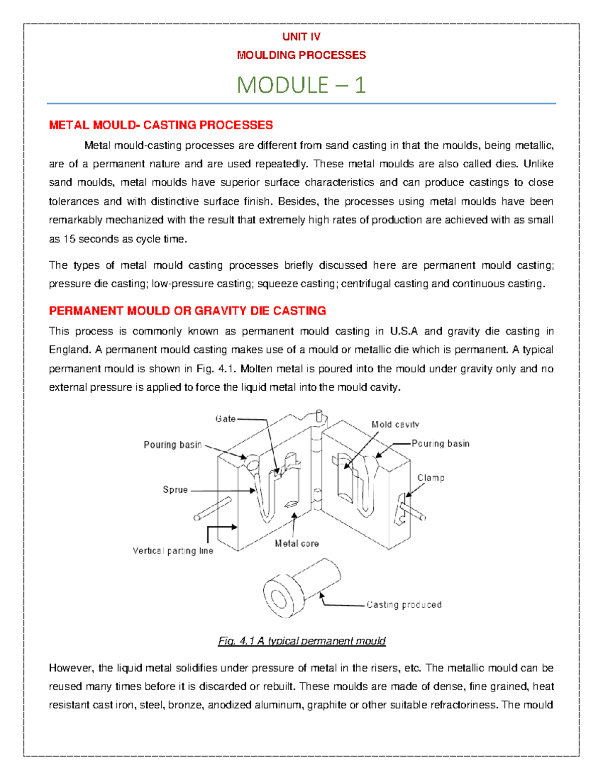 ICT(U4) - Industrial Casting Technology Lecture Notes - UNIT IV ...