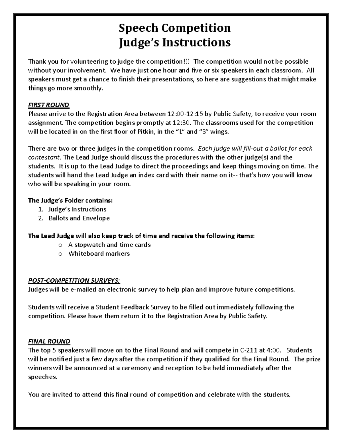Speech Competition Instructions to Judges - Speech Competition Judge’s ...