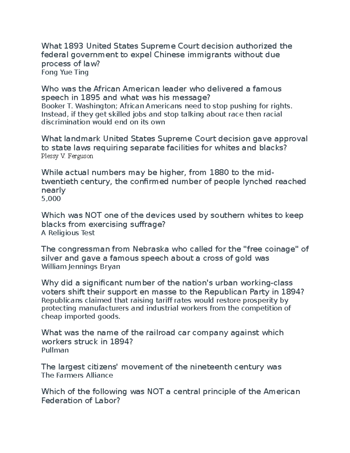 Module 3 quiz for US HISTORY - What 1893 United States Supreme Court ...