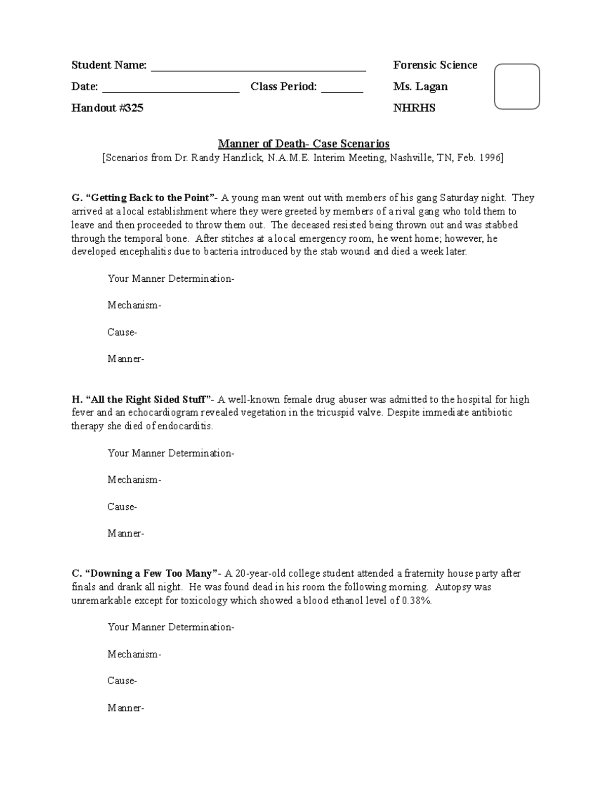 FS 325 Manner Of Death ALL - Student Name ...