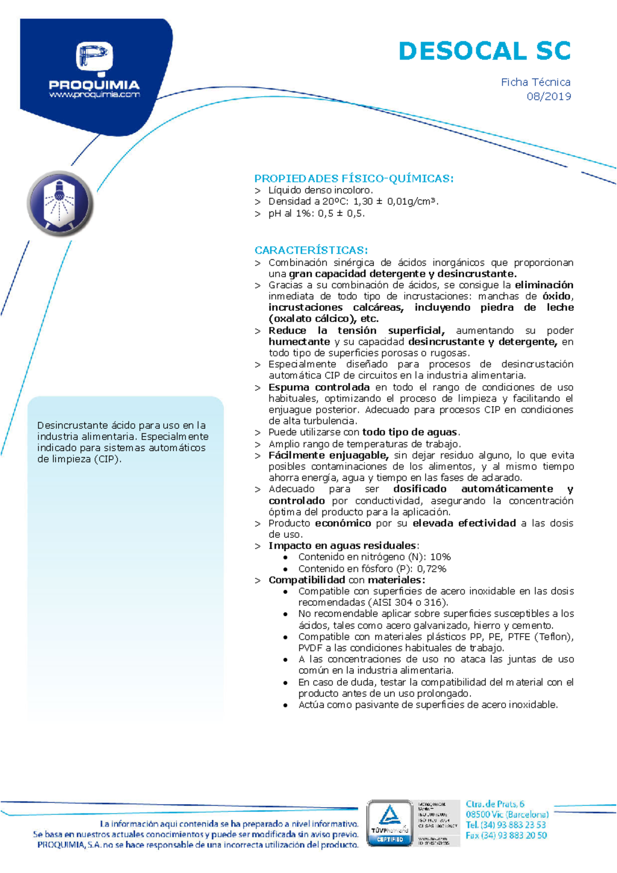 Desocal-SC - Descripción - DESOCAL SC Ficha Técnica 08/ PROPIEDADES ...