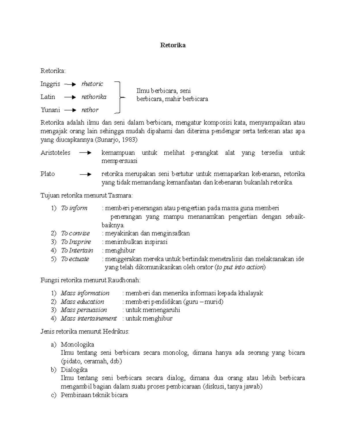 Retorika - Retorika Retorika: Inggris rhetoric Latin rethorika Yunani ...