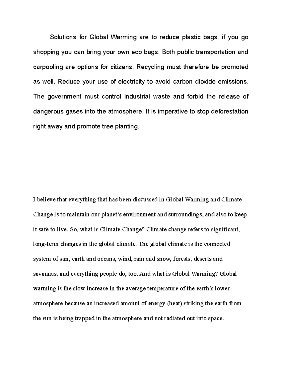 Reaction Paper in Environment II - Solutions for Global Warming are to ...