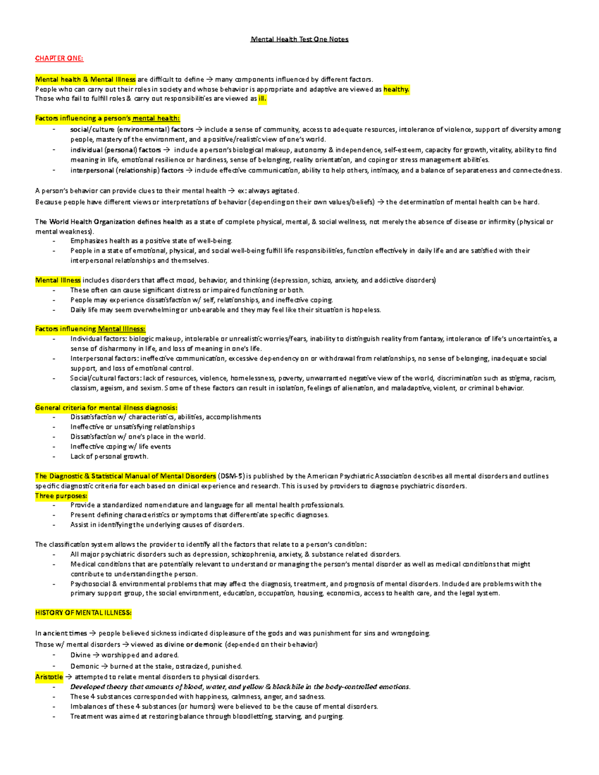 Mental Health Test One Notes - Mental Health Test One Notes CHAPTER ONE ...